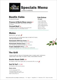 Menus at The Holly Bush | Belbroughton Countryside Dining Pub